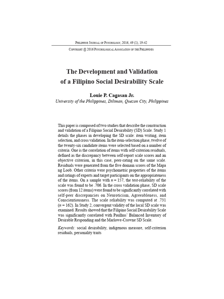 The Development and Validation of A Filipino Social Desirability Scale ...