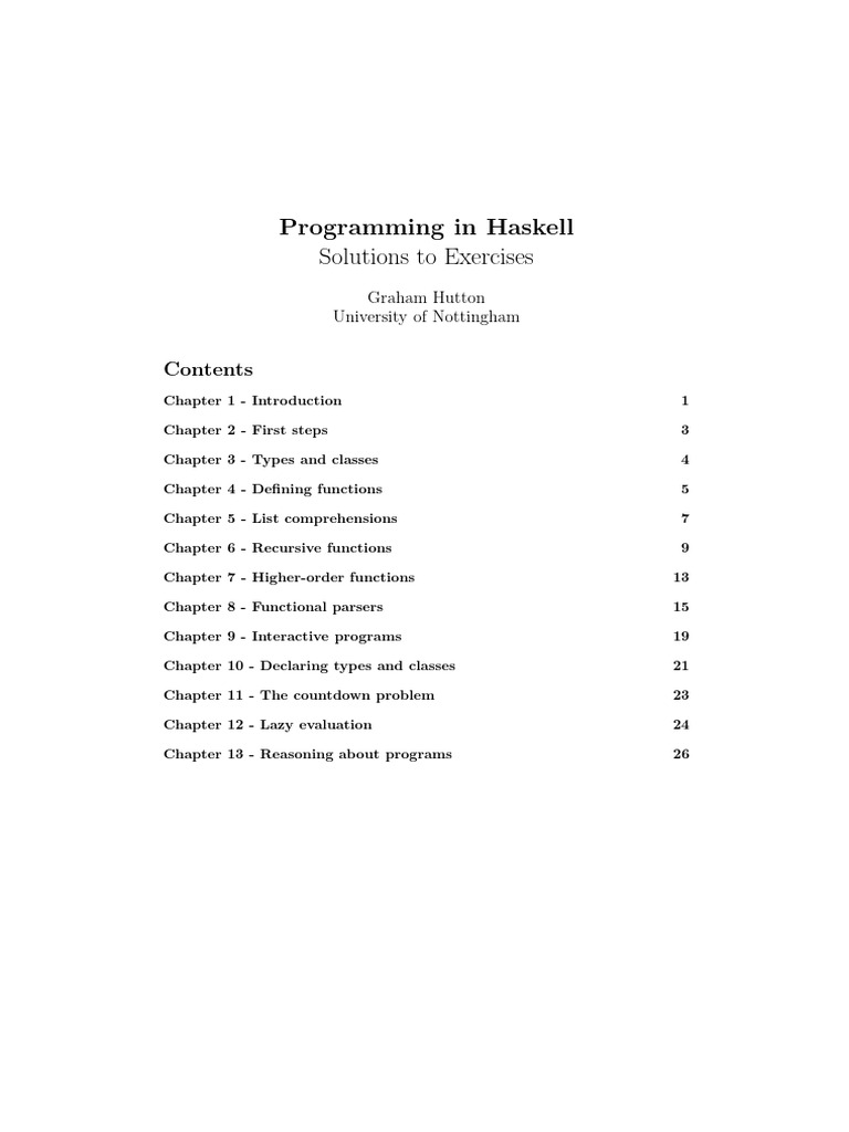 Programming in Haskell Solutions To Exer | PDF | Functional Programming | Computer Programming