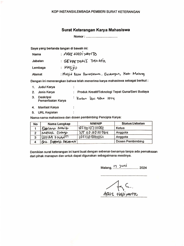 Surat Peminjaman Ruangan | PDF