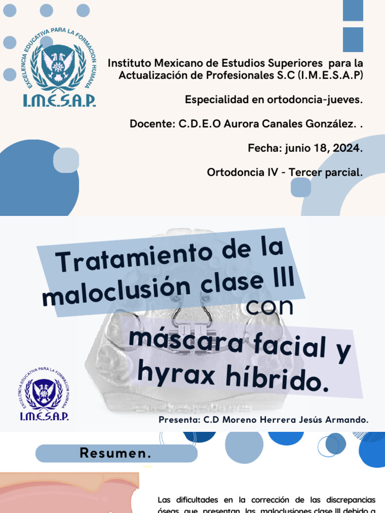 Tratamiento de La Maloclusión Clase III Con Máscara Facial y Hyrax Híbrido, Protocolo Alt-Ramec ...