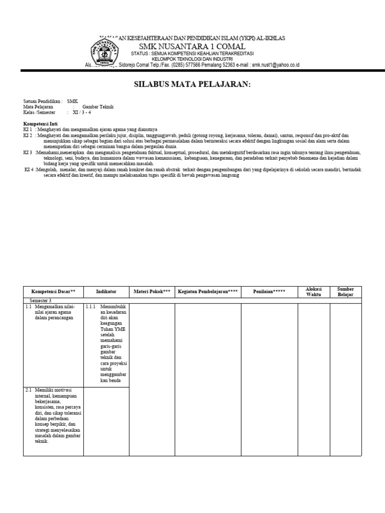 Silabus Gambar Teknik Kelas Xi | PDF