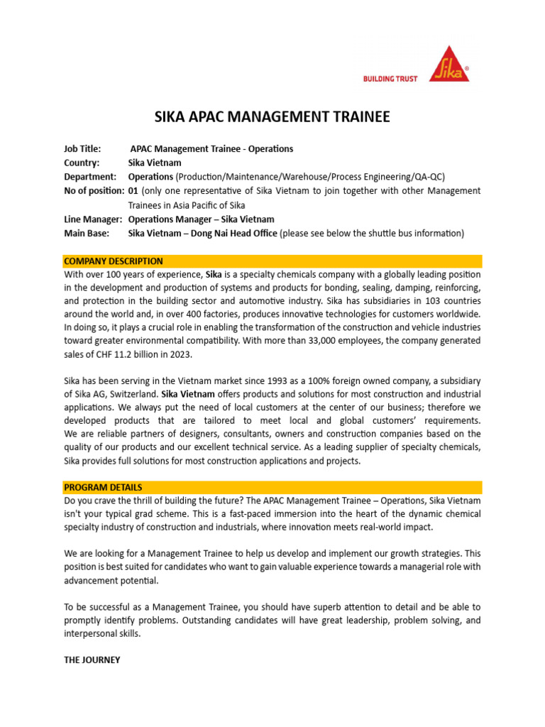 Sika Vietnam APAC Management Trainee | PDF | Leadership | Mentorship