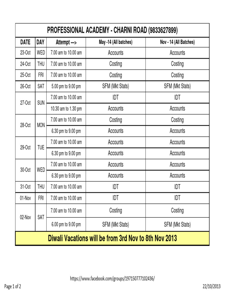 October-November Class Schedule | PDF
