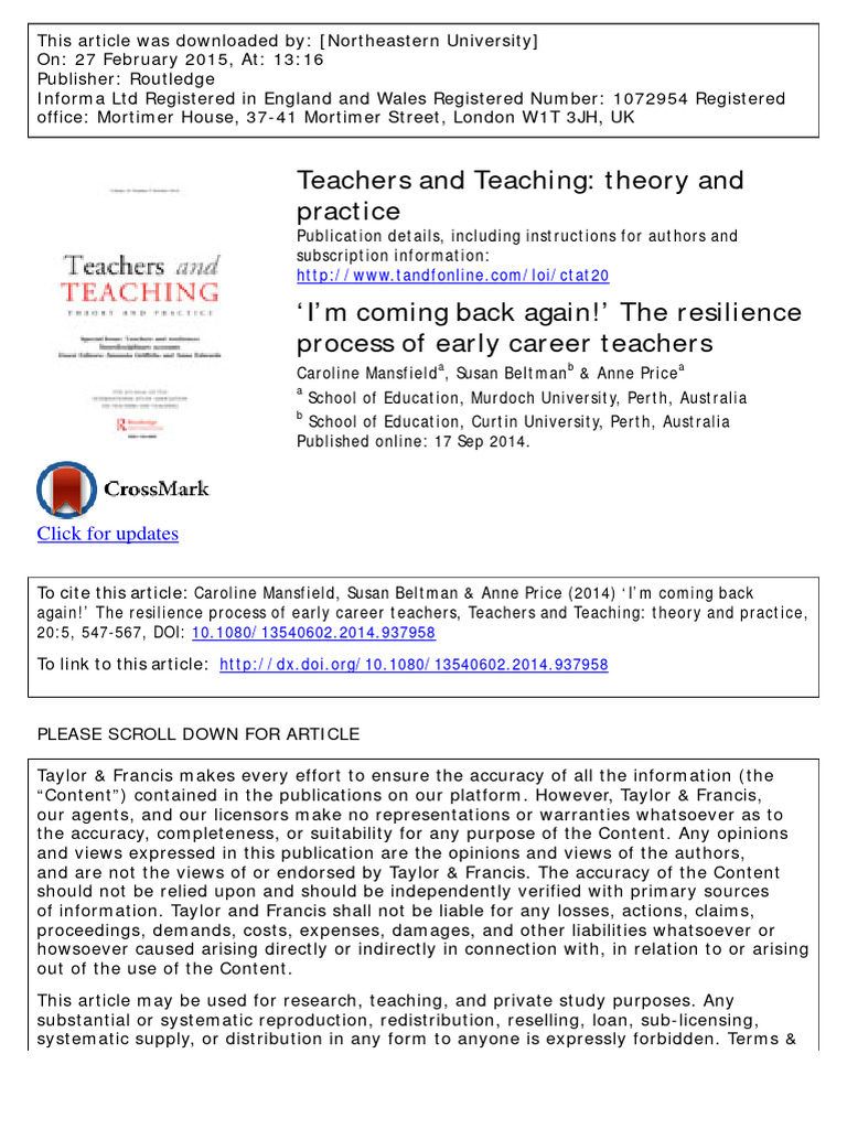 Early Teacher Resilience Aspects | PDF | Psychological Resilience ...