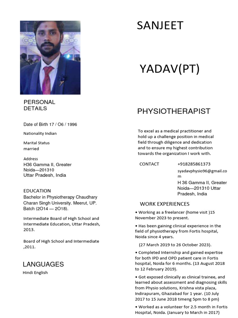 Sanjeet CV 2024 (1) - Compressed | PDF | Physical Therapy | Patient