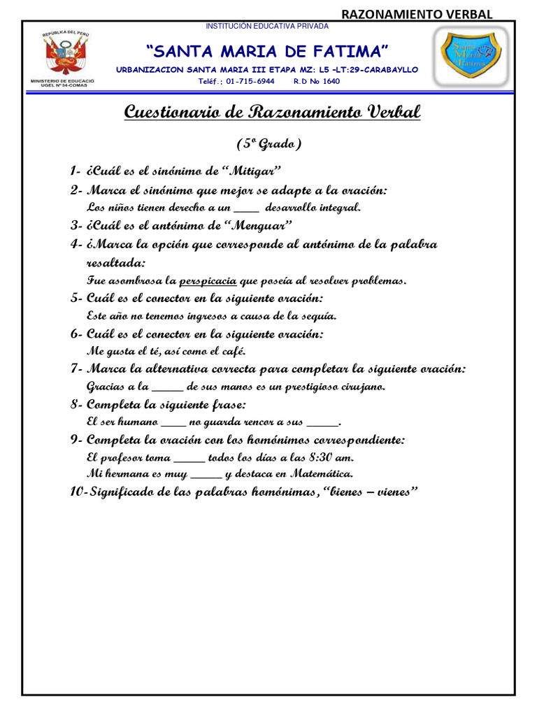 Balotario Gramatica Julio 5 Grado | PDF Balotario Gramatica Julio 5 Grado | PDF