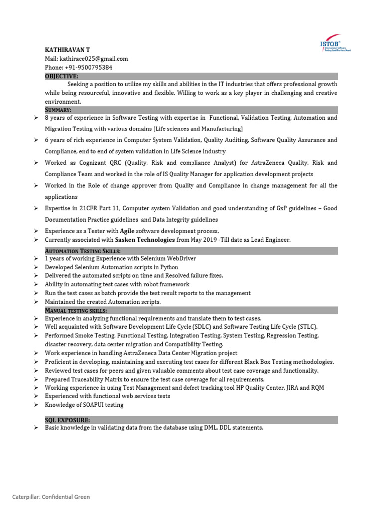 Kathiravan CSV QA 8 Years Lead Engineer@Sasken | PDF | Software ...