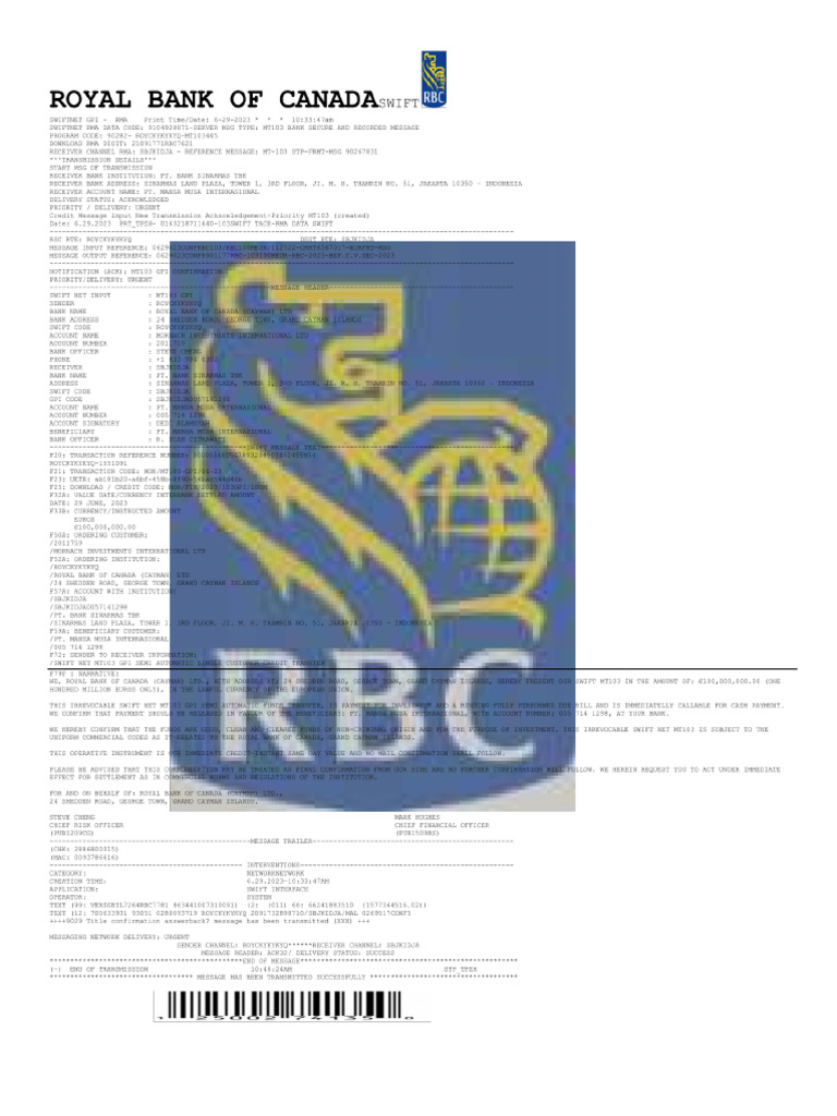 RBC Ci - BST Id - 100M - MT103 Gpi Semi Automatic - Bank Transmission ...