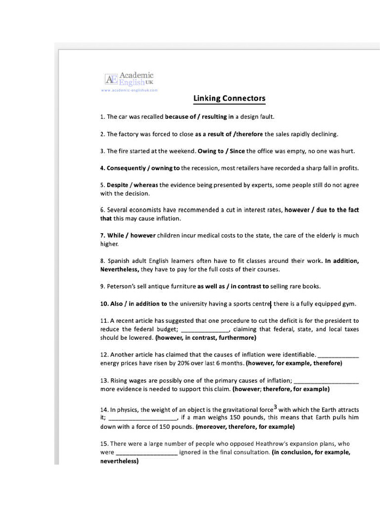 Formal Connectors Worksheet | PDF