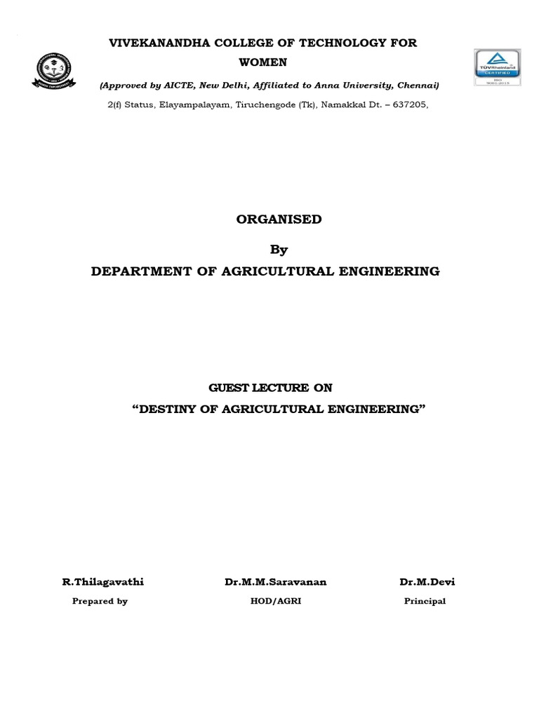 Report - Destiny of Agricultural Engineering | PDF | Tamil Nadu | Creativity