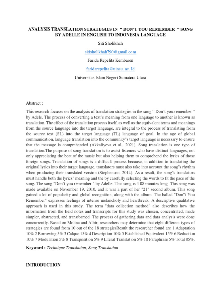 Analysis Translation Strategies in | PDF | Translations | Methodology