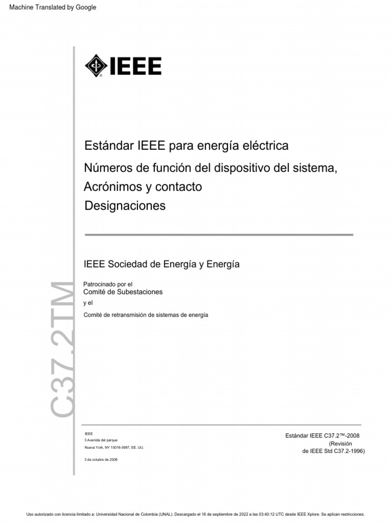 Estándar IEEE para Energía Eléctrica: Números de Función Del ...