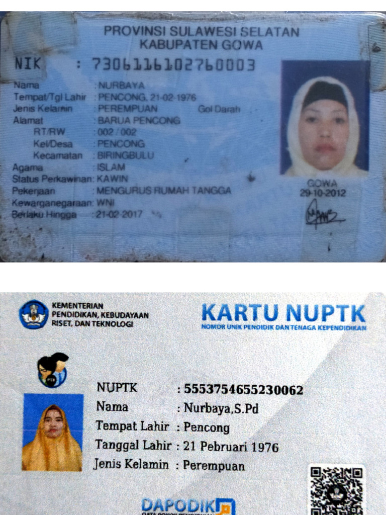 HJ - Nurbaya - KTP, Nuptk | PDF