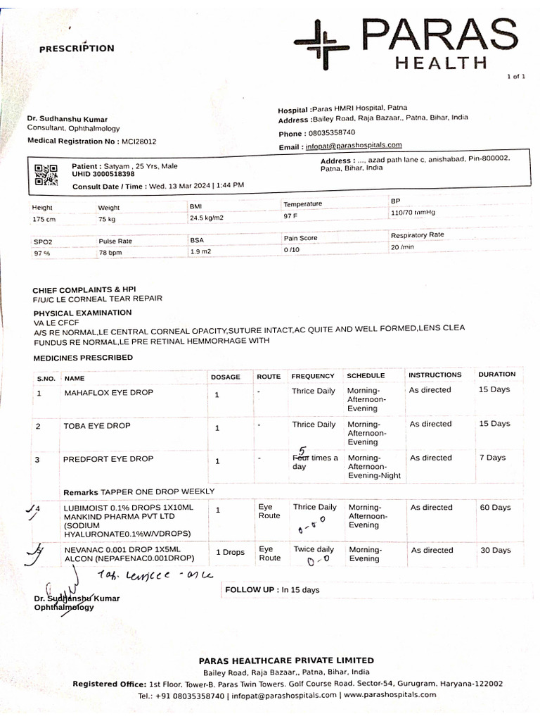 Satyam Eye Report | PDF