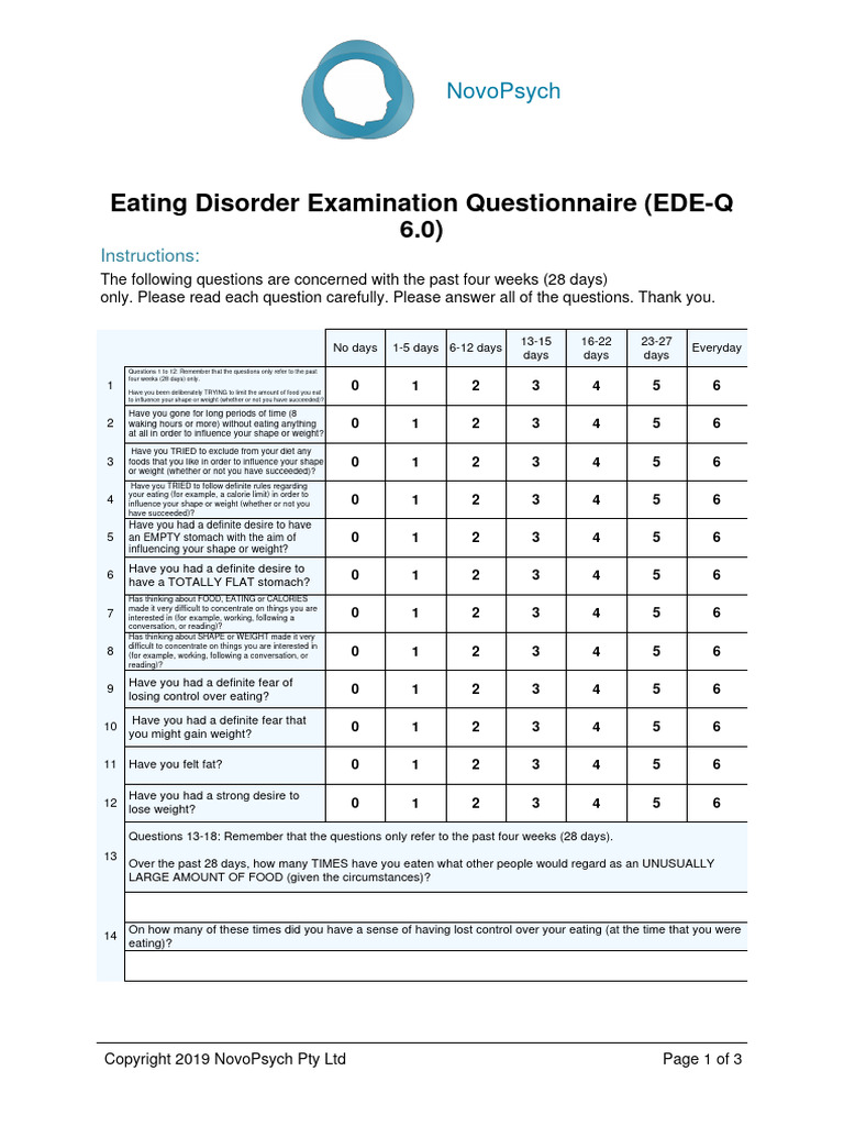 Eating Disorder Examination Questonaire Ede Q PDF | PDF | Eating