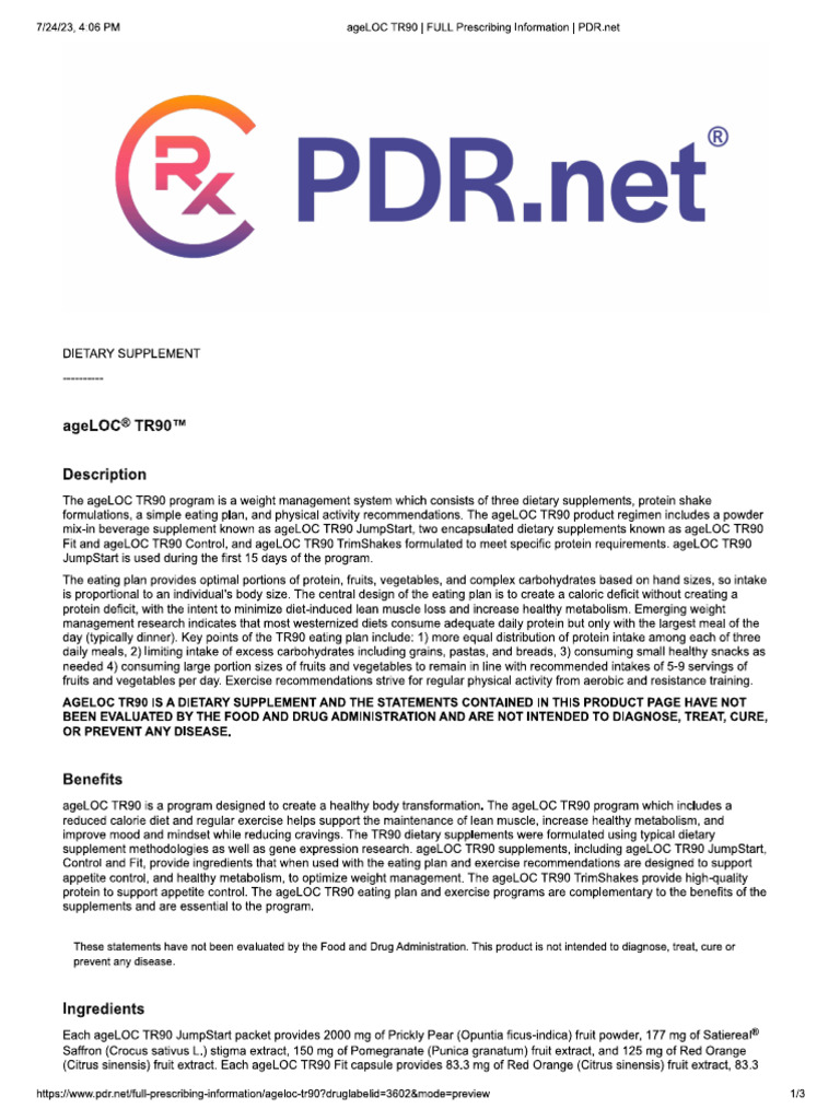 PDR TR90 Pharmanex | PDF