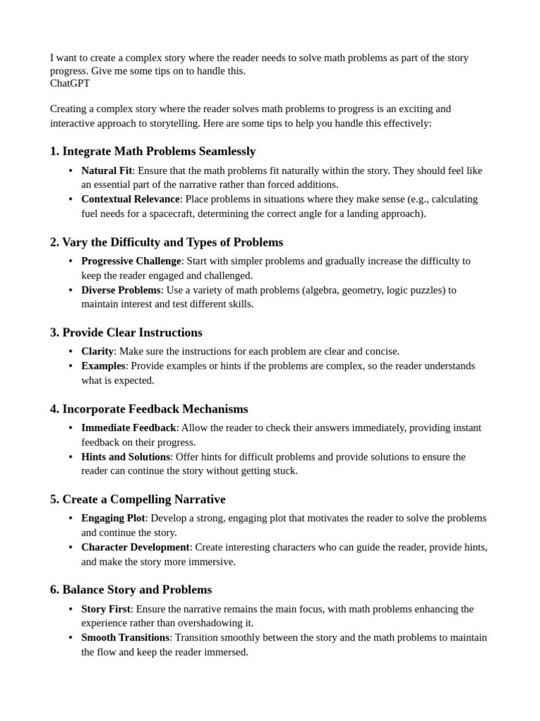 ChatGPT Tips On Integrating Math Problems in Stories | PDF | Mathematics
