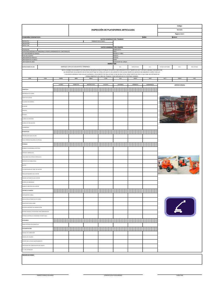 Check List-Plataforma Articulada | PDF | Vehículo de motor | Vehículos