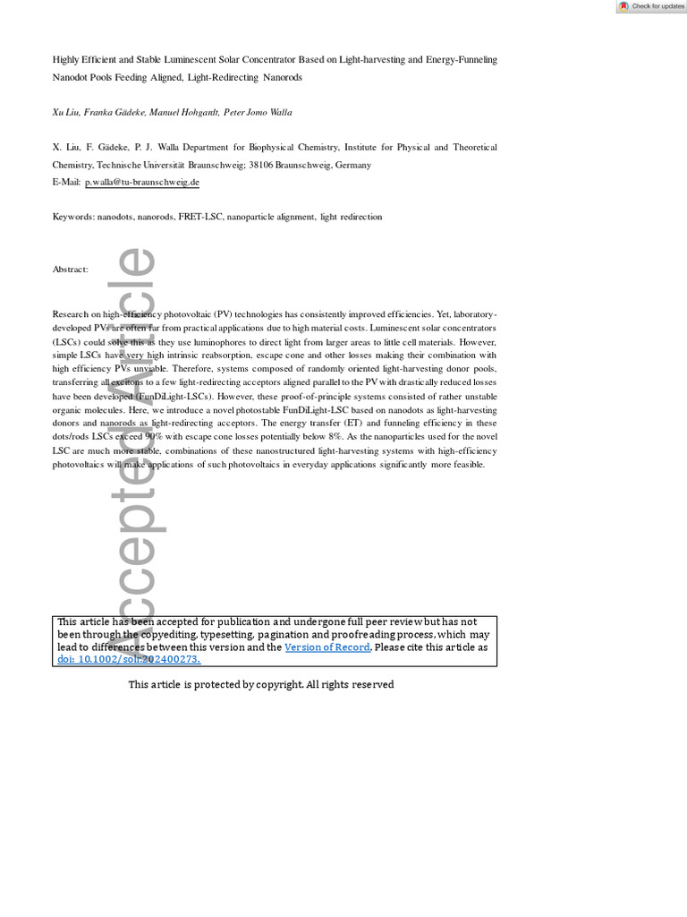 Solar RRL - 2024 - Liu - Highly Efficient and Stable Luminescent Solar ...