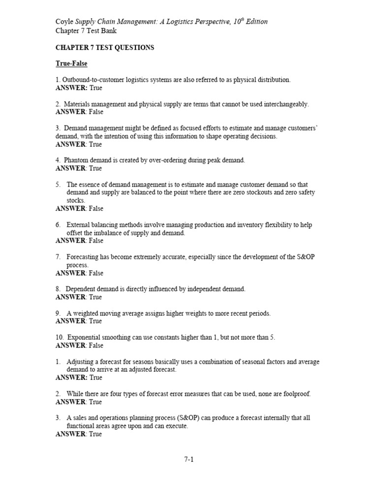 Ch. 7 - 10e Test Questions | PDF | Forecasting | Logistics