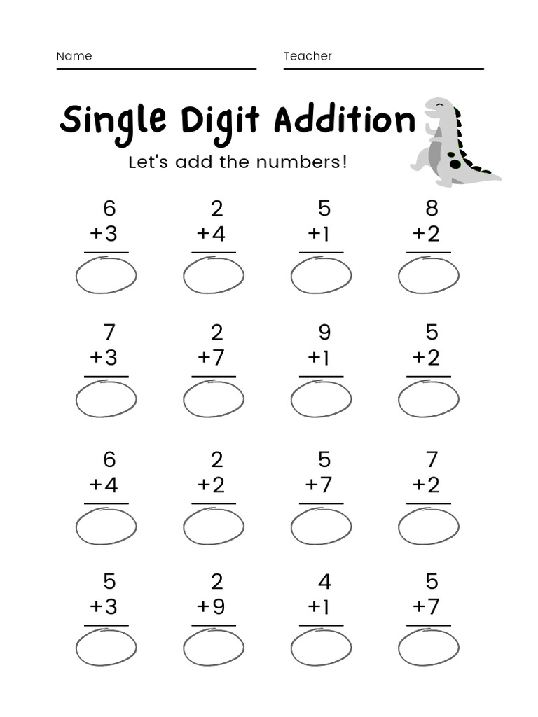 Single and Double Digit Addition Drills | PDF