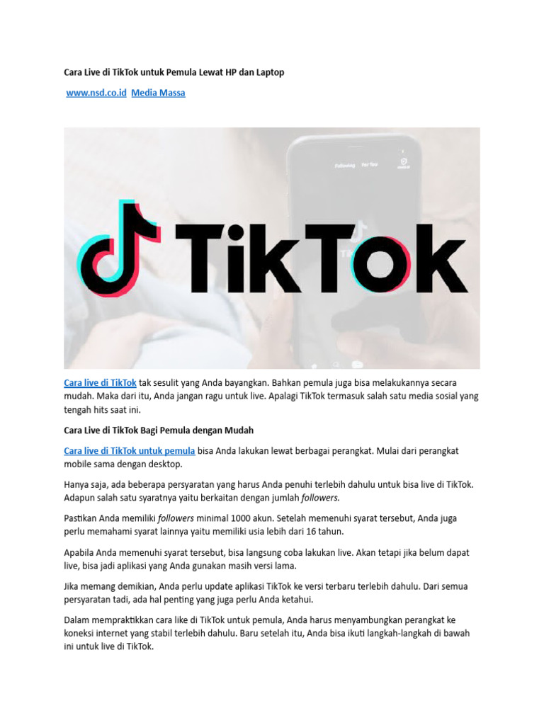 Cara Live Di Tiktok Untuk Pemula Lewat Hp Dan Laptop Pdf
