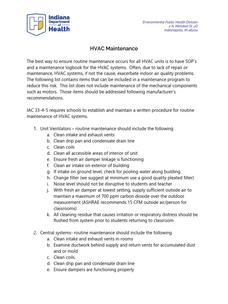 HVAC Maintenance Guidelines for Schools | PDF | Ventilation ...