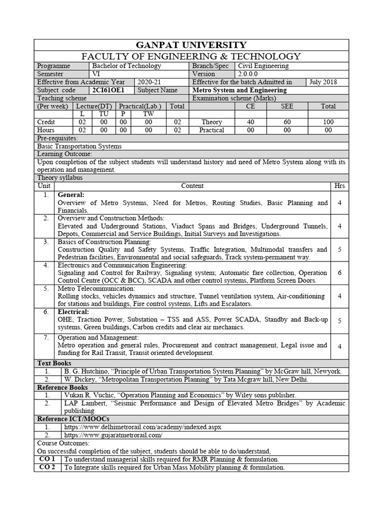 2ci61oe1 Metro System and Engineering | PDF | Rapid Transit | Engineering