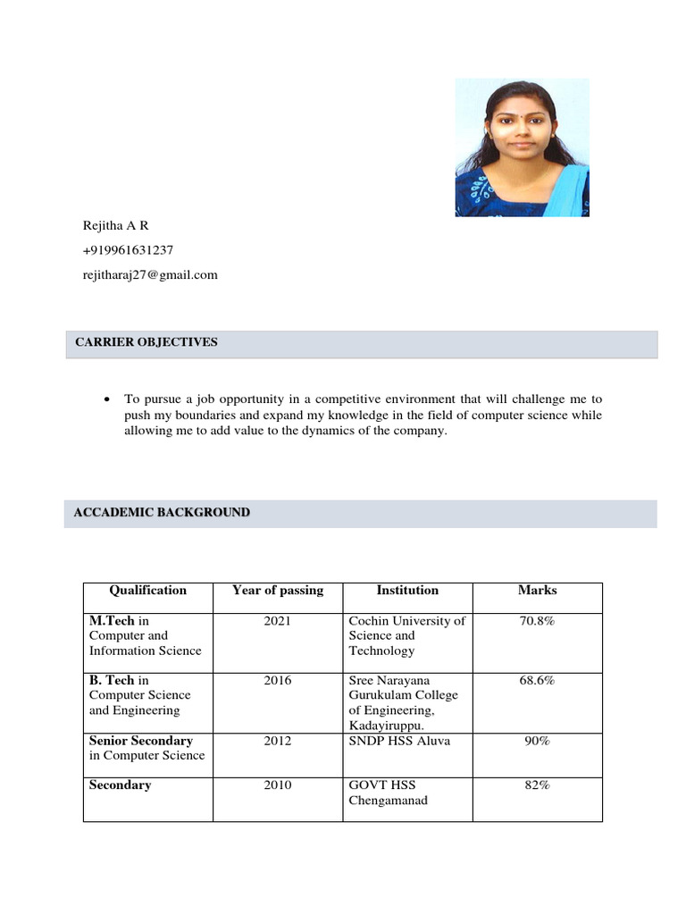 REJITHA A R-Cv-Wogszx | PDF | Augmented Reality | Android (Operating System)