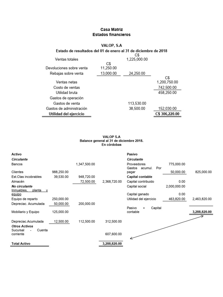 Estados Financieros de Casa Matriz y Sucursal | PDF | Estado de ...