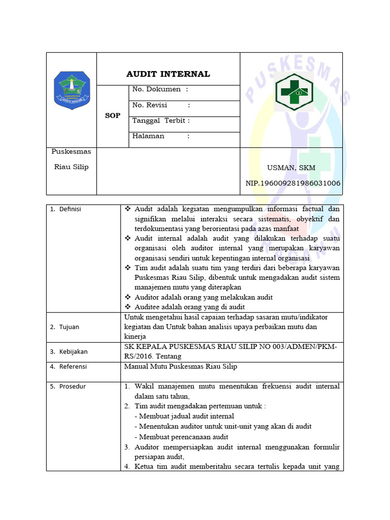 3.1. 4 SPO Audit Internal Puskesmas Garung | PDF