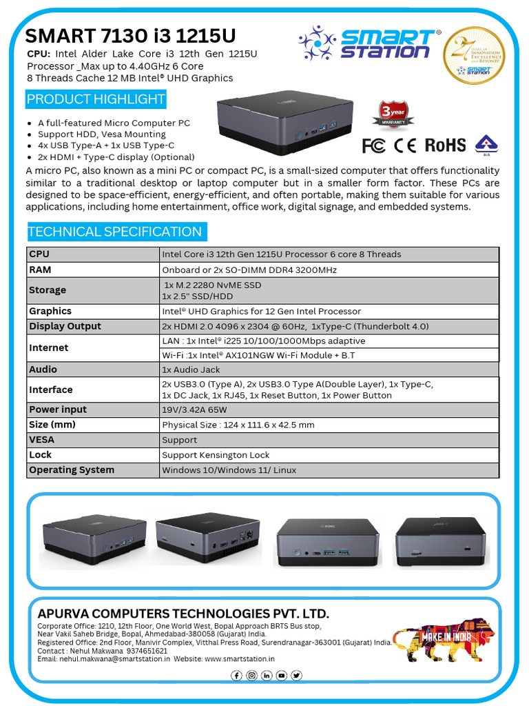 Smart 7130 I3 12th Gen 1215U Datasheet 2024 | PDF | Technology & Engineering