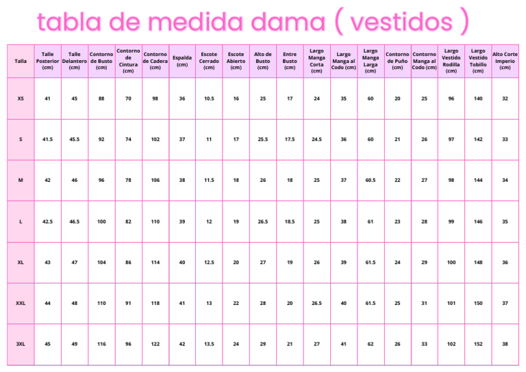 Guía de Tallas para Vestidos de Mujer | PDF