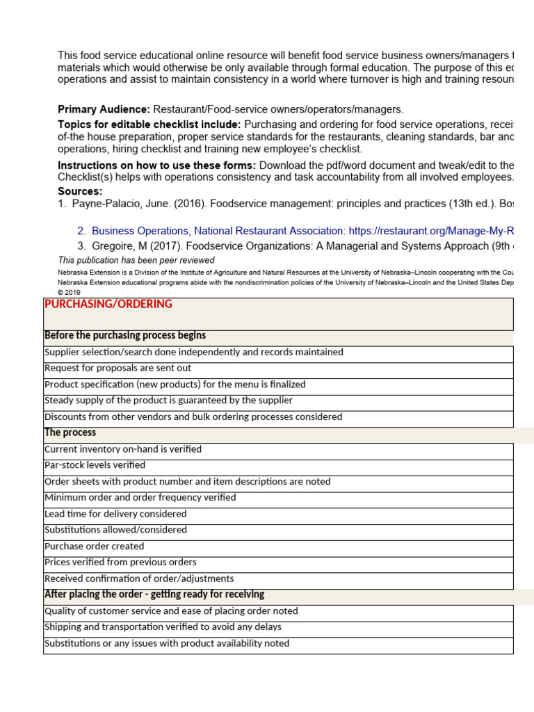 Editable Checklists for Food Service Operations | PDF | Waiting Staff ...