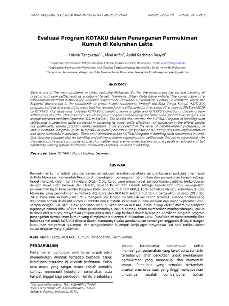 View of Evaluasi Program KOTAKU Dalam Penanganan Permukiman Kumuh Di ...