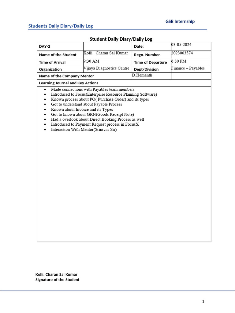student daily log - week-1 | Download Free PDF | Accounts Payable ...