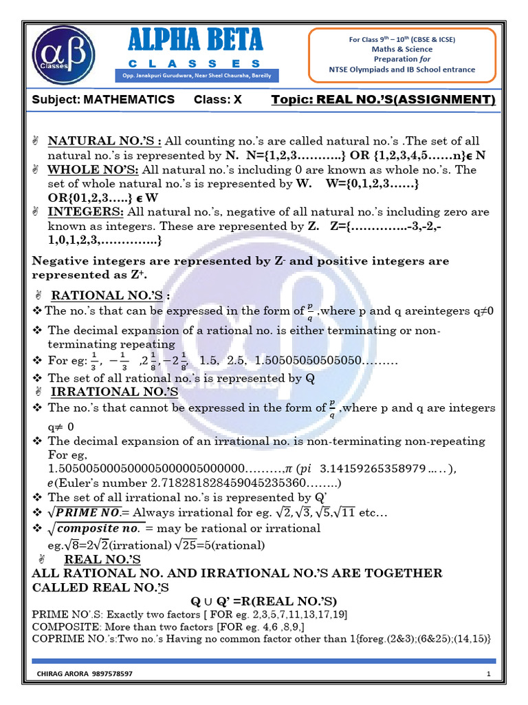 REAL NO . Assignment 2020-2021 | PDF | Rational Number | Mathematical ...