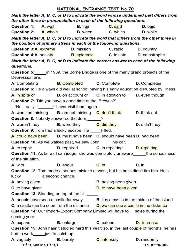 20.NATIONAL ENTRANCE TEST No 70 | PDF | Tropical Cyclones | Waiting Staff