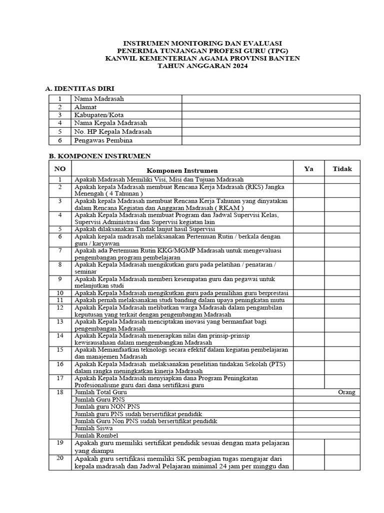 Instrumen Monev TPG 2024 | PDF | Karier & Perkembangan