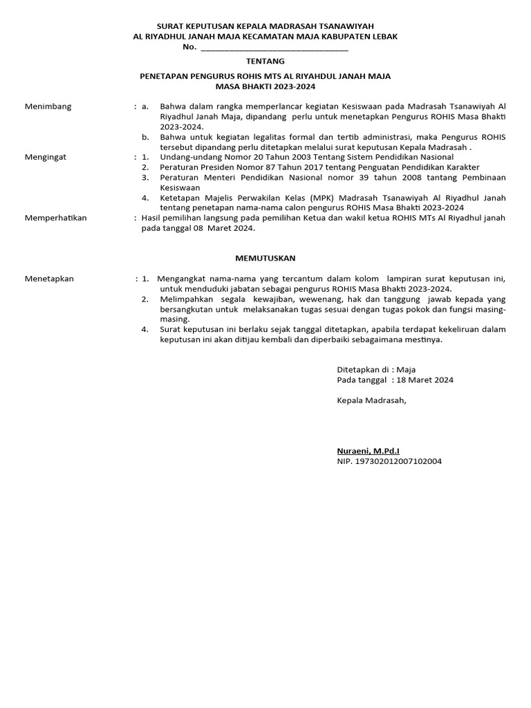 SK Kamad Penetapan Pengurus OSIS 22-23 | PDF