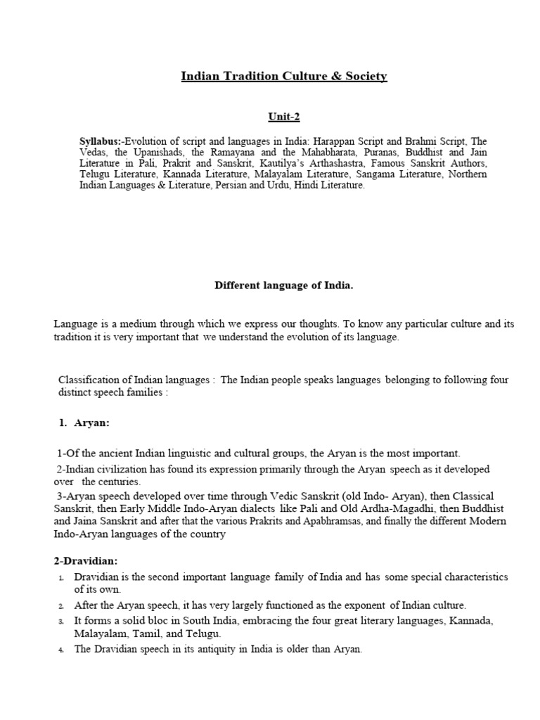 Unit-2 Itcs | PDF | Vedas | Languages Of India