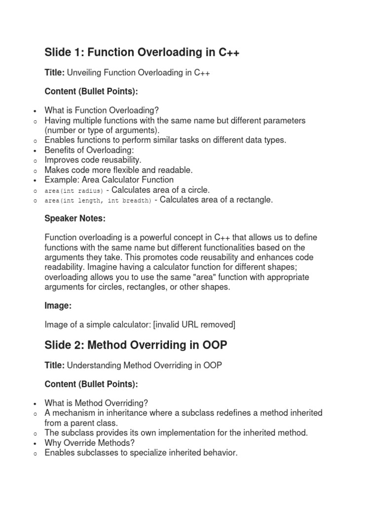 Overloading and Overriding Presentation | PDF | Method (Computer ...