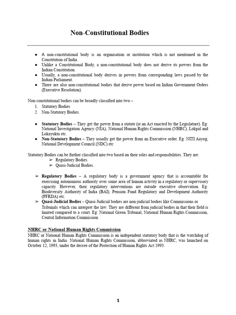 Non-Constitutional Bodies | PDF | Reserve Bank Of India | Government