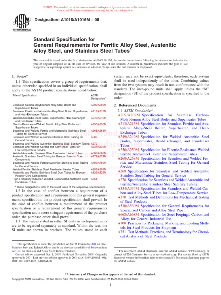 ASTM-A1016-A1016M.. | PDF | Pipe (Fluid Conveyance) | Steel