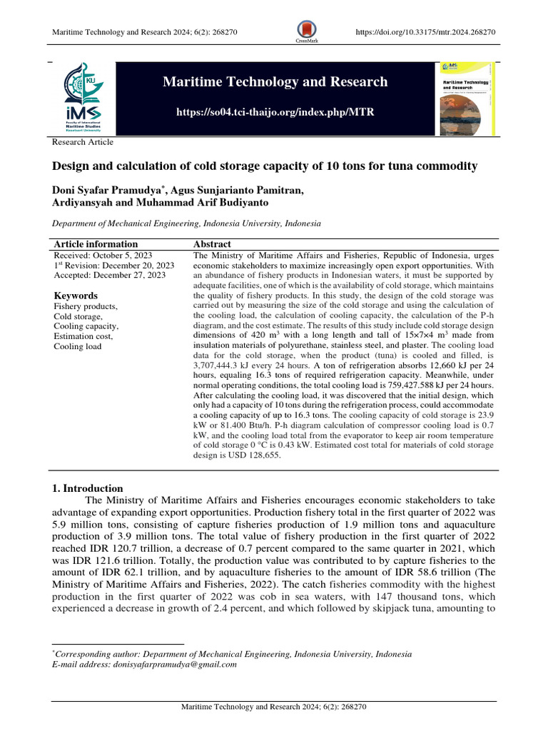 Design and Calculation of Cold Storage Capacity of | PDF ...