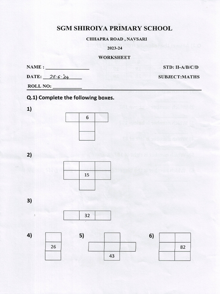 STD II Maths Practise Worksheet | PDF