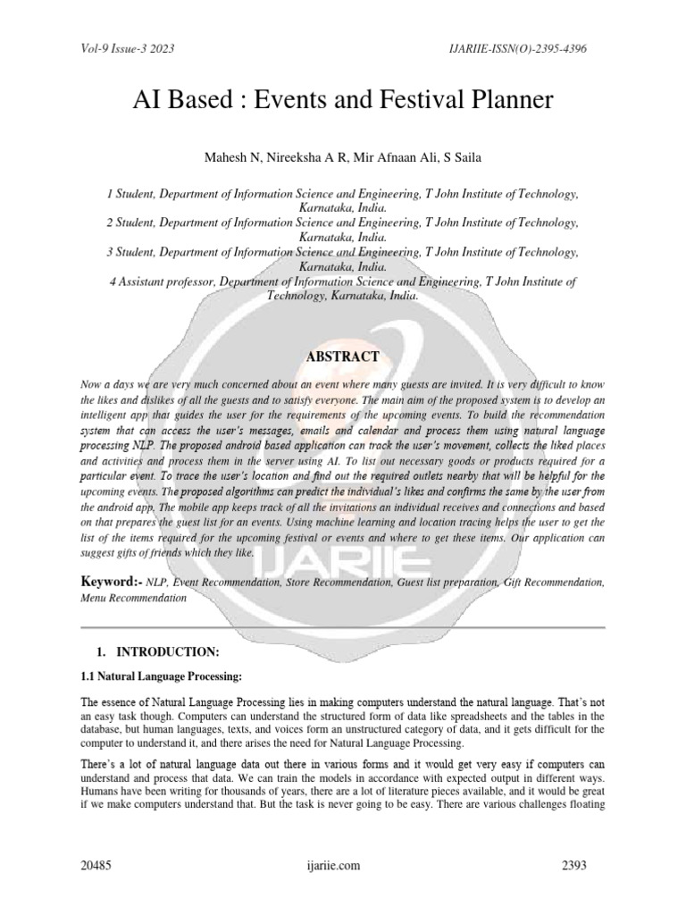 AI Based Events and Festival Planner Ijariie20485 | PDF | Parsing | Part Of Speech