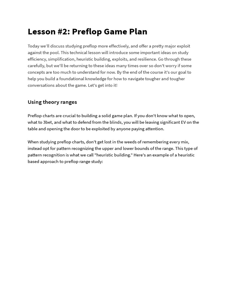 Lesson 2 Preflop Game Plan | PDF | Heuristic | Cognition
