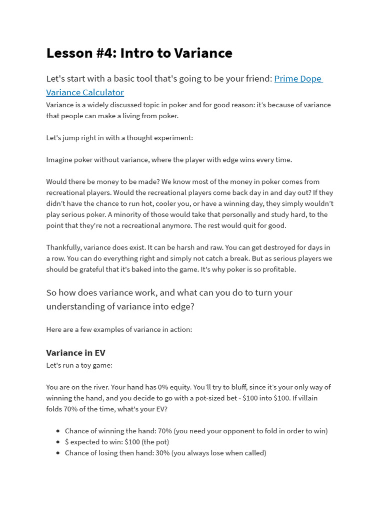 Lesson 4 Intro To Variance Pdf Poker Confidence Interval