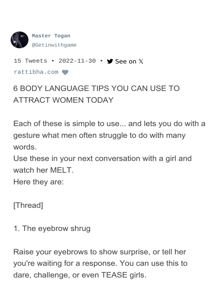 6 Body Language Tips to Attract Women | PDF | Human Communication
